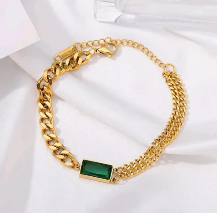GELANG PERMATA HIJAU TITANIUM GOLD PANJANG 17,5cm G2TTHJ | Paris Jewelry